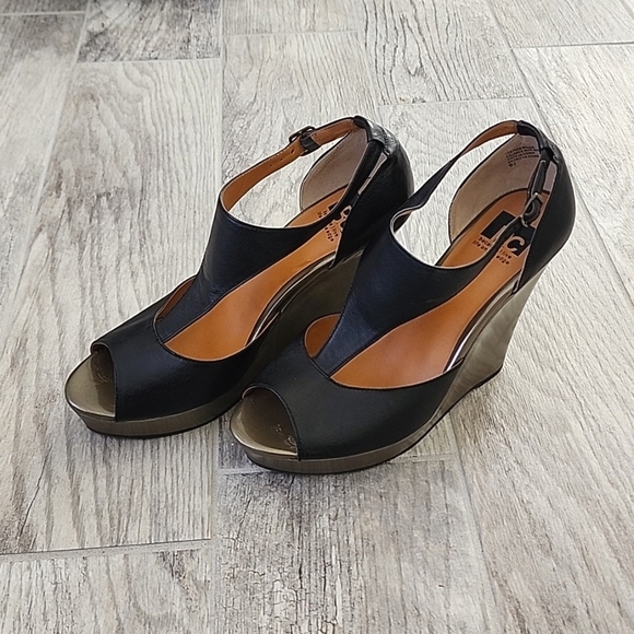 BC Footwear | Shoes | Bc Black Pewter Wedge Strappy Shoes | Poshmark